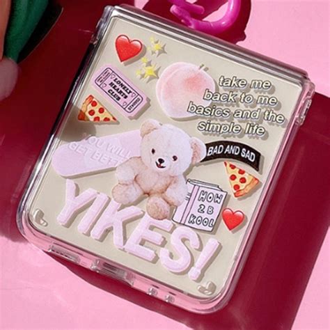 펭하샵 Pf95 귀여운 곰돌이 레터링 클리어 투명 젤리 하드 핸드폰 젤하드 러블리 캐주얼 휴대폰 갤럭시 제트플립3 Z플립3 지플립3 케이스