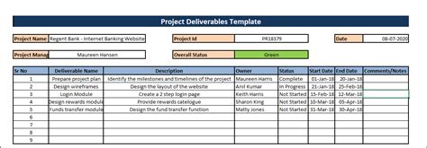 Project Deliverables Template Excelonist
