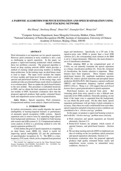 Pdf A Pairwise Algorithm For Pitch Estimation And Speech Separation Using Deep Stacking Network