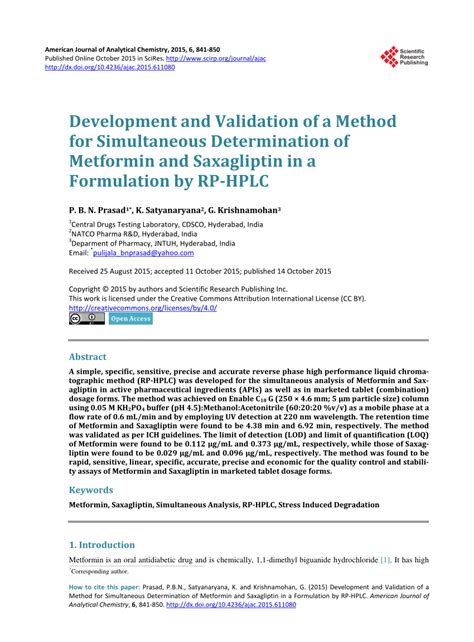 Pdf Development And Validation Of A Method For Simultaneous Determination Of Metformin And