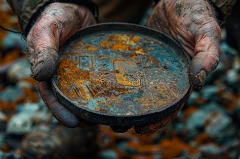 Treasure Hunter With Metal Detector Searching For Antique Coins In A Quest For Hidden Riches