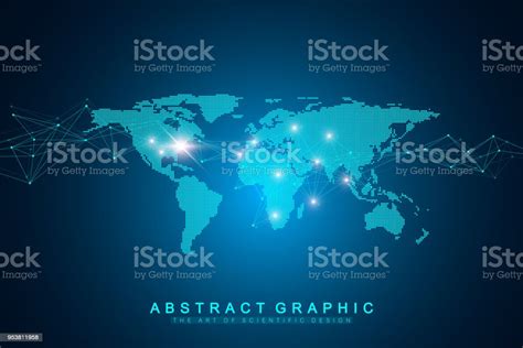 세계지도 글로벌 기술 네트워킹 개념으로 포인트 디지털 데이터 시각화입니다 라인 총입니다 큰 데이터 배경 통신 합니다 과학적인 벡터 일러스트 레이 션 지도에 대한 스톡 벡터
