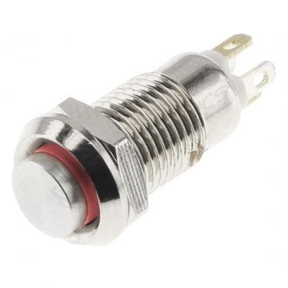 Push Button with Red Circle Light 1NO 36V 1A Ø8mm Silver Audiophonics