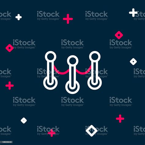 파란색 배경에 격리 된 라인 로프 장벽 아이콘 Vip 이벤트 럭셔리 축하 유명 인사 파티 입구 다채로운 개요 개념 벡터 Premiere에 대한 스톡 벡터 아트 및 기타