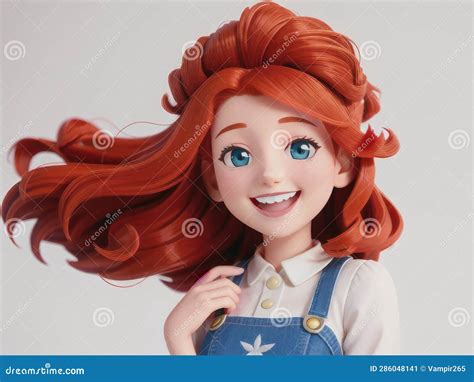 Animation 3d Model Portrait Of Beautiful Cheerful Redhead Woman With