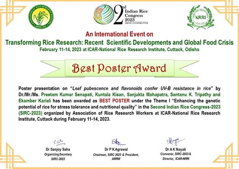 Pdf Preetam Kumar Senapati Et Al Best Poster Award Certificate