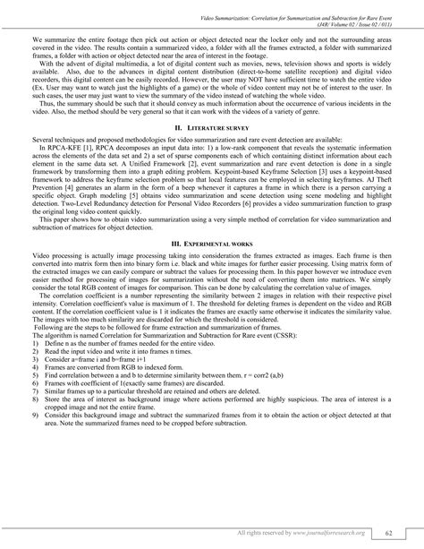 Video Summarization Correlation For Summarization And Subtraction For