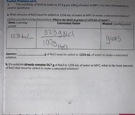 Solved Practice Problems Set 4 1 The Solubility Of Nacl In