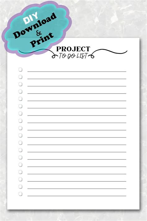 Simple Project To Do List Printable