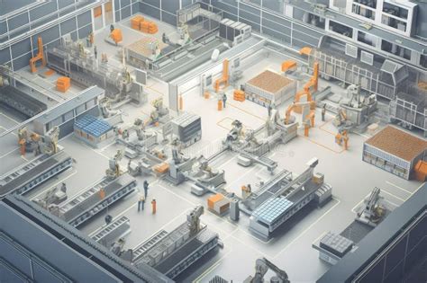 a factory floor with robots performing various functions and assisting