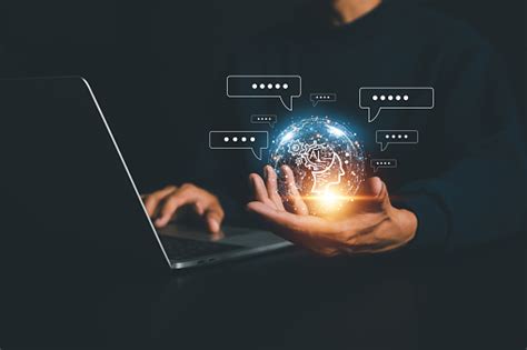 챗봇 채팅 Ai 개념 인공 지능 Ai 스마트 로봇 기술을 사용하여 데이터를 분석하고 무언가를 구축하기 위해 명령을 입력하는