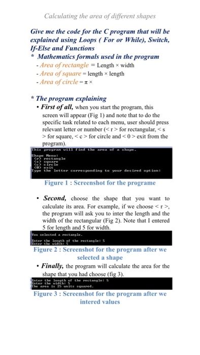 Solved Calculating The Area Of Different Shapes Give Me The Chegg Com