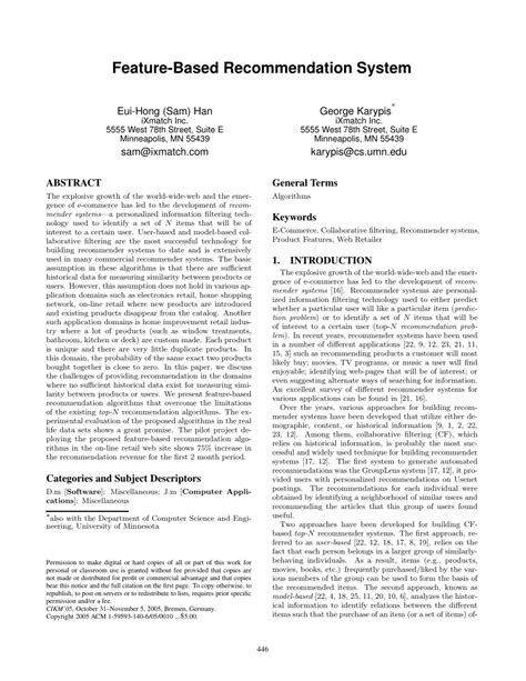 Pdf Feature Based Recommendation System