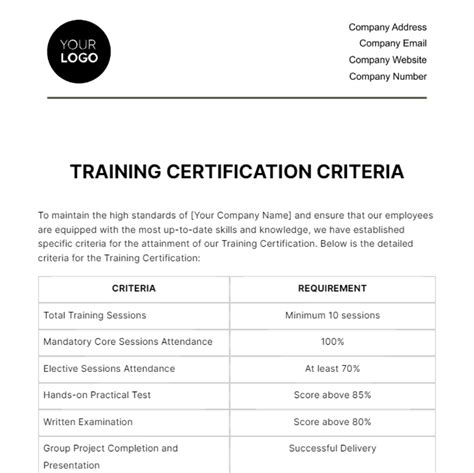 Free Training Certification Criteria Hr Template To Edit Online
