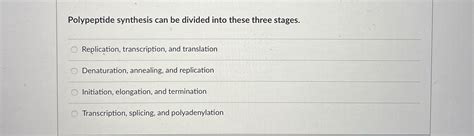 Solved Polypeptide Synthesis Can Be Divided Into These Three