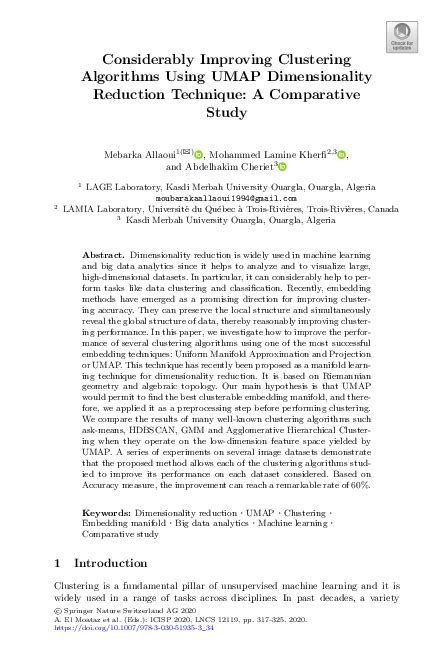 Pdf Considerably Improving Clustering Algorithms Using Umap