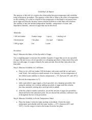 Solubility Lab Report Docx Solubility Lab Report The Purpose Of This Lab Is To Explore The