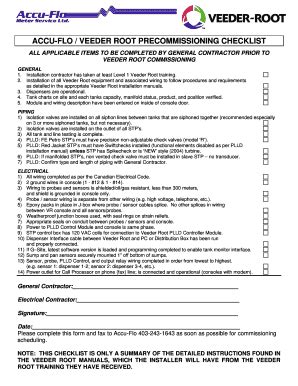 Fillable Online Accu Flo Veeder Root Precommissioning Checklist Accu Flo Meter Bb Fax Email
