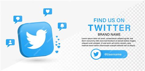 트위터 3d 로고 아이콘 소셜 미디어 로고 배너 및 연설 거품 알림 아이콘에 가입 프리미엄 벡터