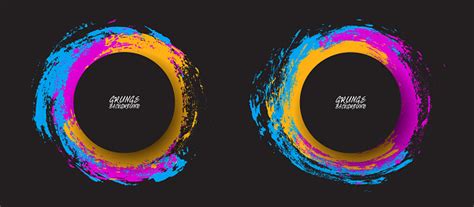 어두운 배경에 고립된 다채로운 브러시 스트로크가 있는 3d 검은색 원입니다 우아한 수채화 세트입니다 그런지 텍스처 효과 번들 배너 광고 대형 메가 또는 플래시 판매를 위한