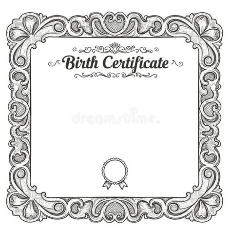 Elegant Birth Certificate Design With Decorative Border Stock
