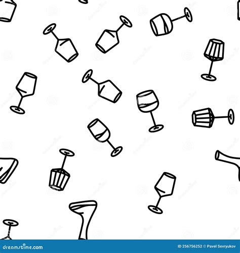 Glass Wine Red Wineglass Drink Vector Seamless Pattern Stock
