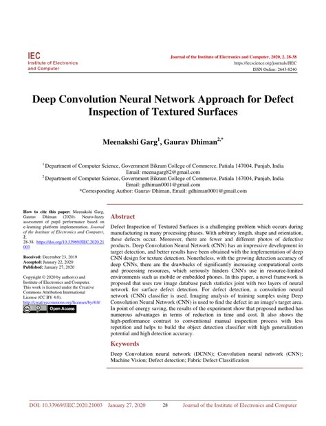 PDF Deep Convolution Neural Network Approach For Defect Inspection Of Textured Surfaces