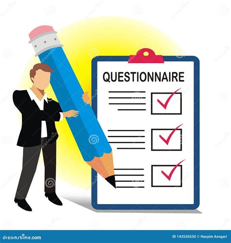Questionnaire Concept With Man Standing Holding Pencil Stock Vector