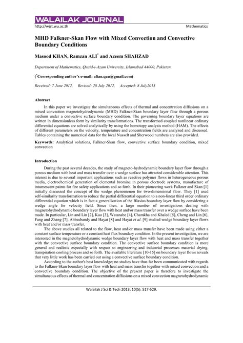 PDF MHD Falkner Skan Flow With Mixed Convection And Convective Boundary Condition