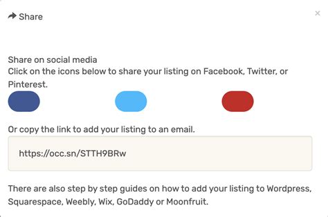 calendar embed code and share url and event registration links