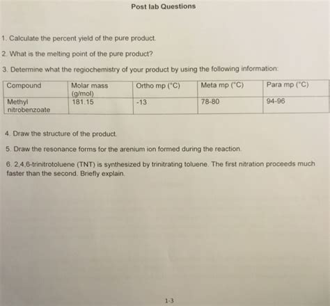 Solved Post Lab Questions Calculate The Percent Yield Of Chegg Com