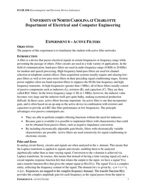 Ecgr3156 Experiment 6 Active Filters Pdf Electronic Filter