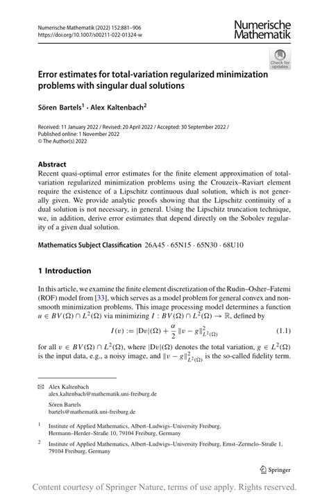 Pdf Error Estimates For Total Variation Regularized Minimization