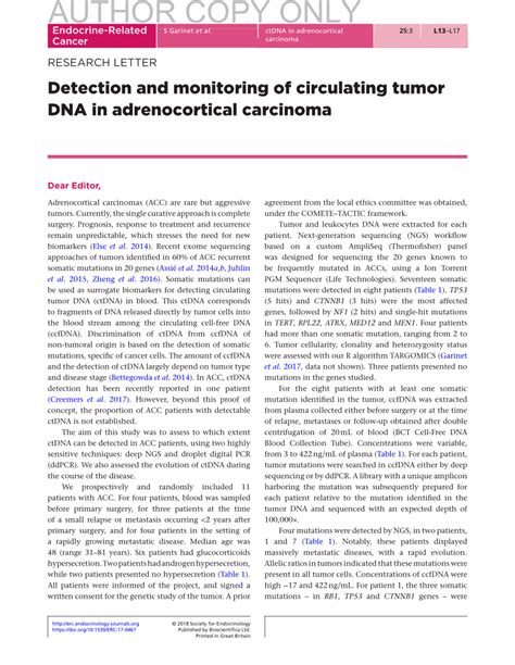 Pdf Detection And Monitoring Of Circulating Tumor Dna In
