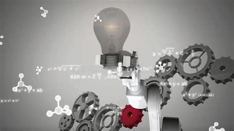 Animation Of Scientific Data Processing Over Robot S Arm And Cogs Lightbulb Stock Footage