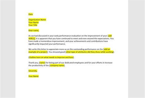 Performance Evaluation Letter Template At Luke Earsman Blog