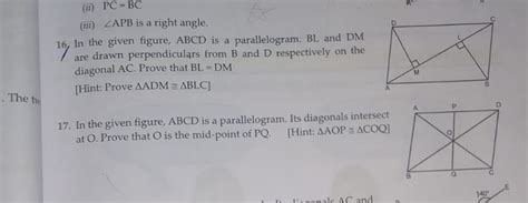 Ii Pc Bc Iii ∠apb Is A Right Angle 16 In The Given Figure Abcd Is