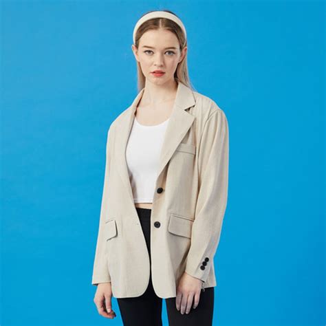 Women 쿨링 린넨 여름 오버핏 긴팔 자켓 라이트베이지 블레이저
