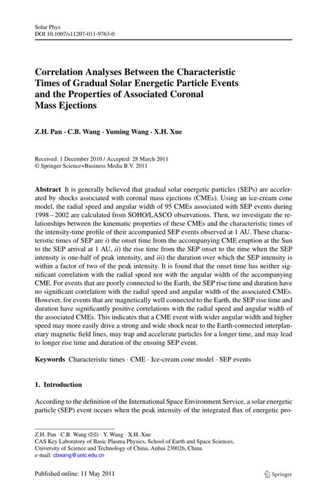Pdf Correlation Analyses Between The Characteristic Times Of Gradual Solar Energetic Particle
