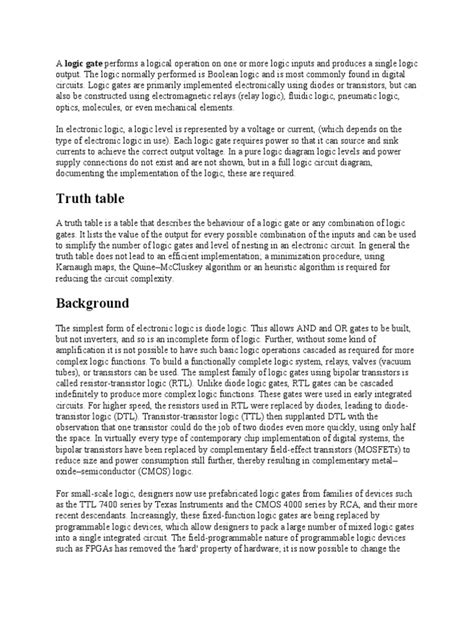 Pdf A Logic Gate Performs A Logical Operation On One Or More Logic