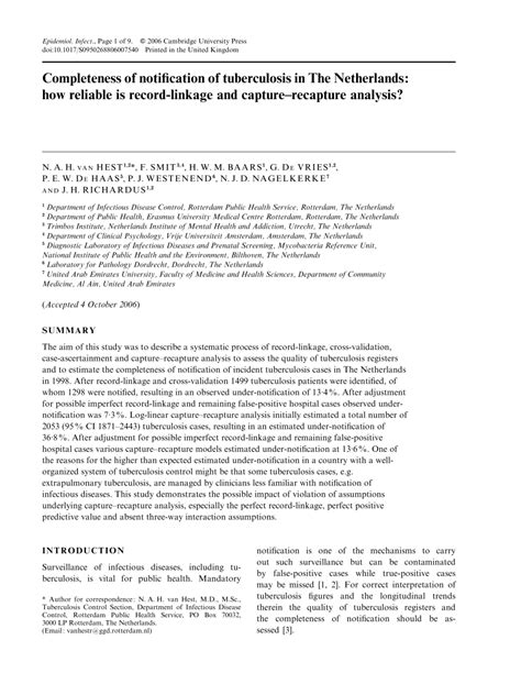 Pdf Completeness Of Notification Of Tuberculosis In The Netherlands How Reliable Is Record