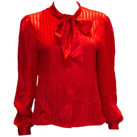 Vintage Red Self Stripe Pussy Bow Blouse By Mr Pearcy For Sale At 1stdibs Mens Pussybow Shirt