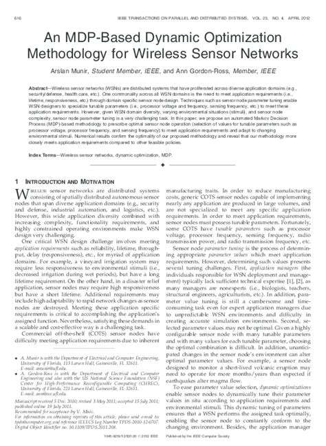 pdf mdp based optimization for sensor networks