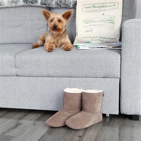 Factory Seconds Luxury Sheepskin Indoor Slipper Boots In Grey Or Chestnuttan Uk