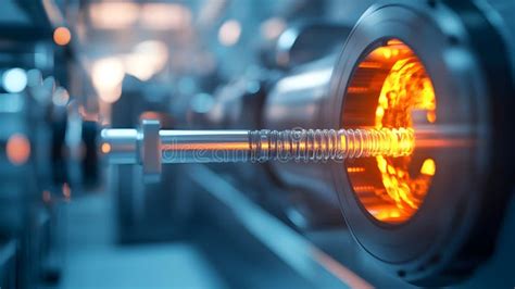Closeup Of Glowing Nuclear Reactor Control Rod Regulating Fission Reaction And Energy Stock