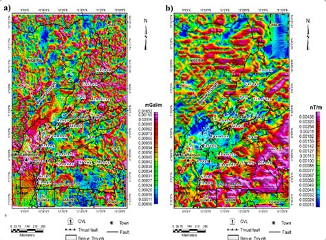 horizontal gradient map of a bouguer anomalies and b rte tmi