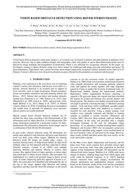 Pdf Vision Based Obstacle Detection Using Rover Stereo Images