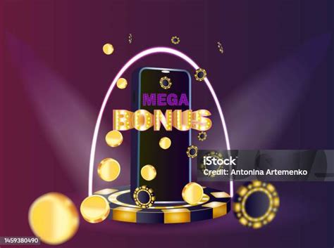 온라인 카지노 배너 벡터 잭팟 상금 게임 기호 비행 금화 네온 불빛과 휴대 전화에 포커 칩에 대한 메가 보너스 3차원 형태에 대한 스톡 벡터 아트 및 기타 이미지 Istock