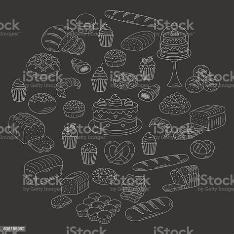 베이커리 및 페이스트리 컬렉션 흰색에 고립 된 낙서 벡터 일러스트레이션 바게트에 대한 스톡 벡터 아트 및 기타 이미지 바게트 흰색 배경 0명 Istock
