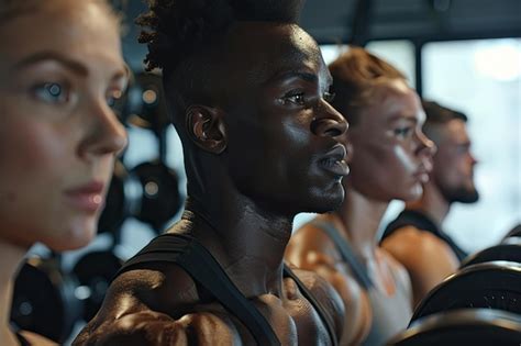 Focused Group Of People Lifting Weights Together At A Gym Premium Ai Generated Image